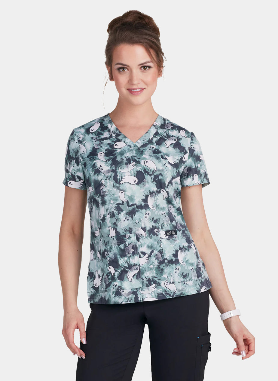 Koi Basics Halloween Leslie Scrub Top - Ghost City – Happythreads UK